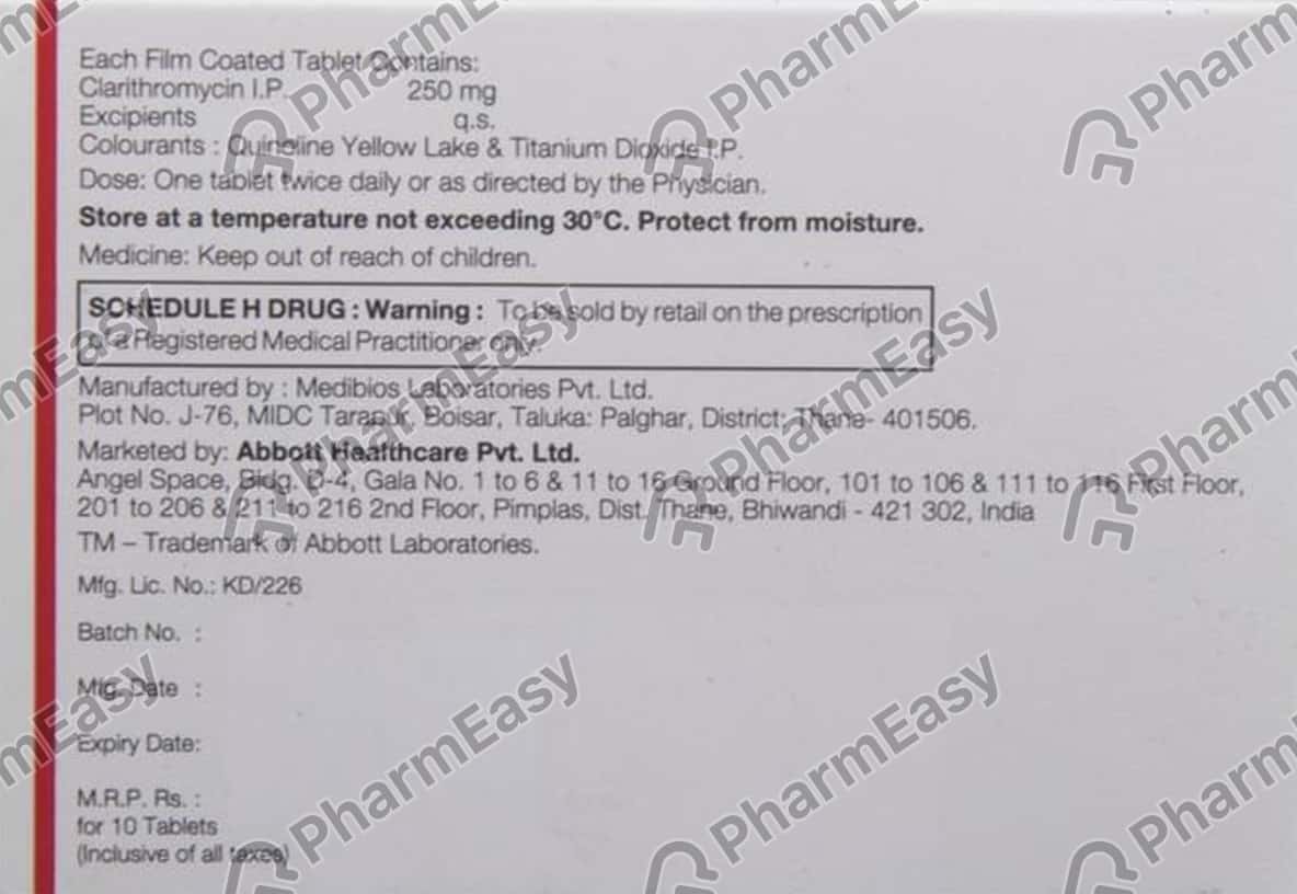 Claribid 250 MG Tablet (10): Uses, Side Effects, Price & Dosage | PharmEasy