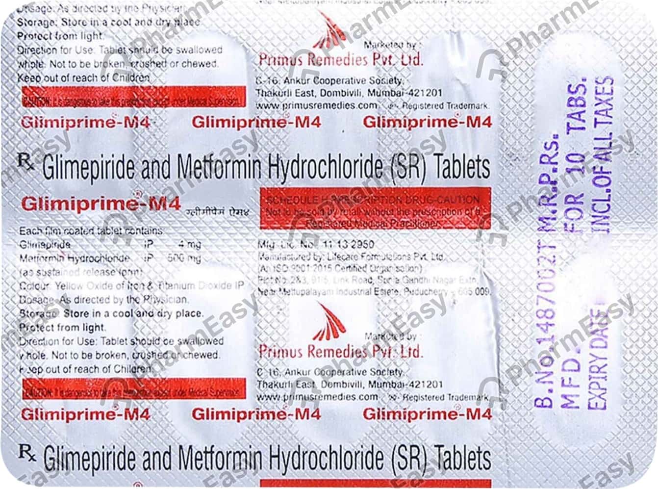 Glimiprime M 4mg Forte Strip Of 10 Tablets: Uses, Side Effects, Price ...