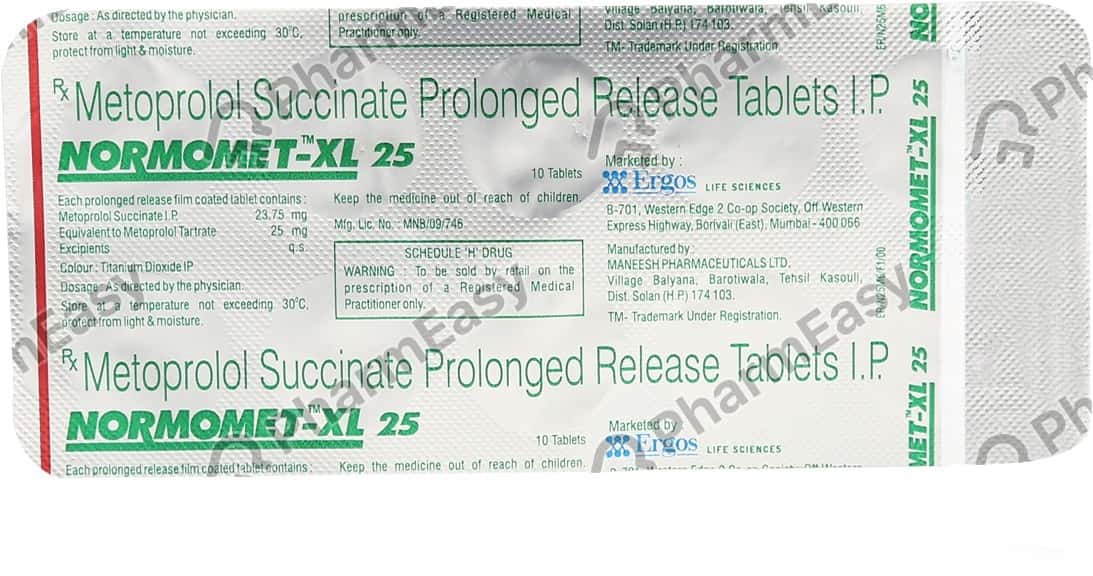 Normomet Xl 25 MG Tablet (10): Uses, Side Effects, Price & Dosage ...