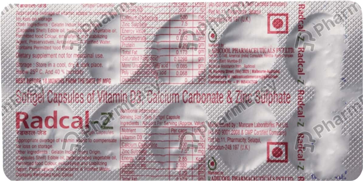 Radcal Z Strip Of 10 Capsules: Uses, Side Effects, Price & Dosage ...