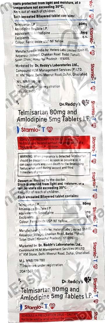 Stamlo T 80mg Strip Of 10 Tablets: Uses, Side Effects, Price, Dosage ...
