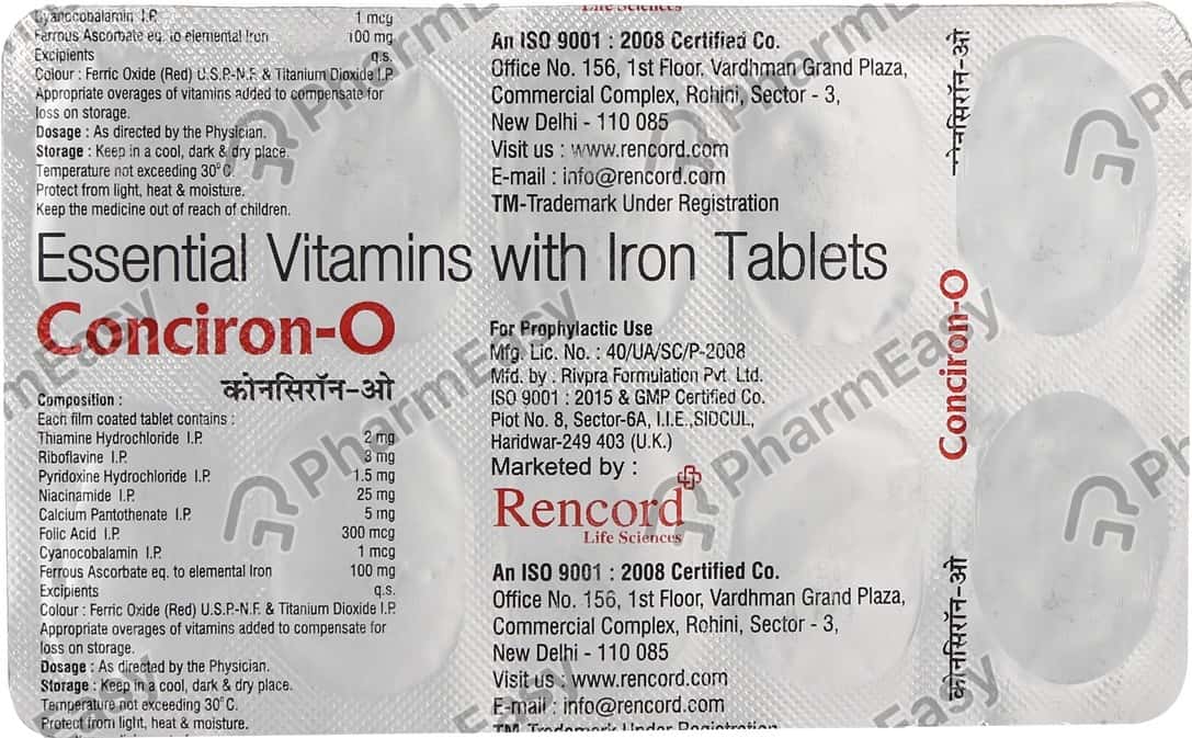 Conciron O Strip Of 10 Tablets: Uses, Side Effects, Price & Dosage ...