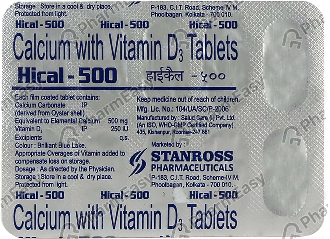 Hical 500mg Strip Of 10 Tablets: Uses, Side Effects, Price & Dosage ...