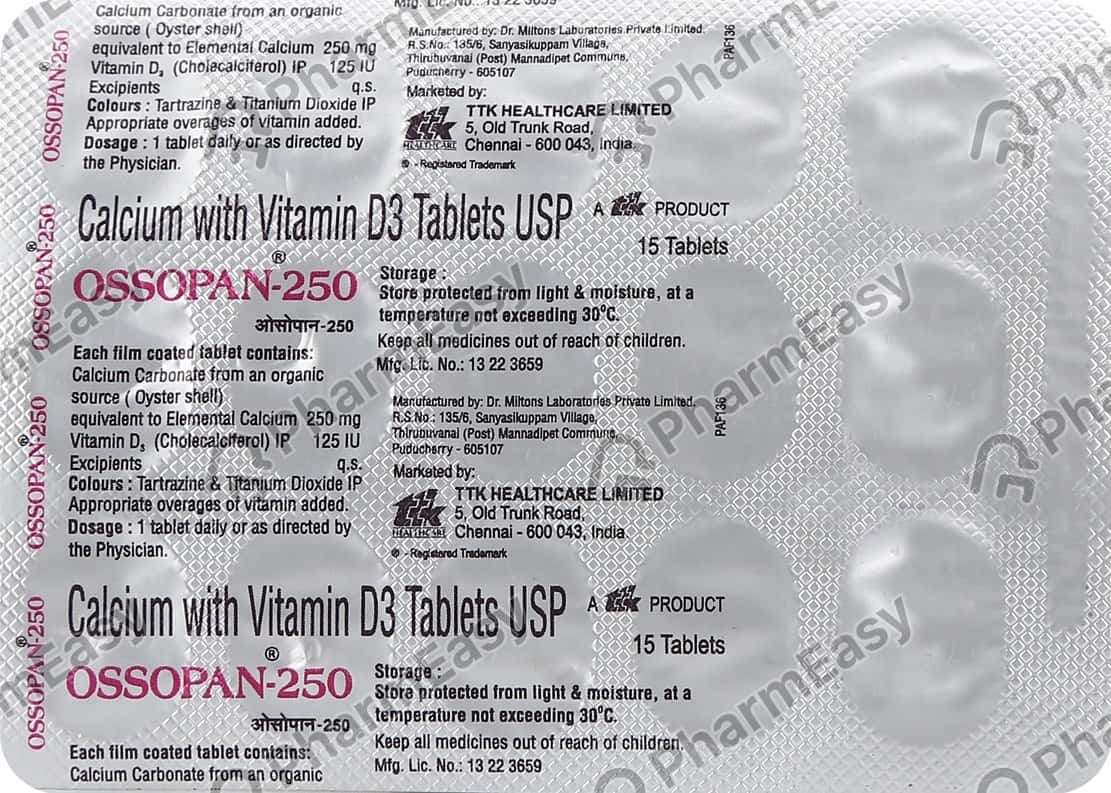 Ossopan 250mg Strip Of 15 Tablets: Uses, Side Effects, Price & Dosage ...