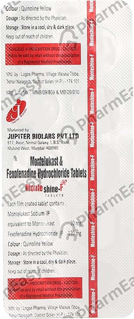 Monteshine F Strip Of 10 Tablets: Uses, Side Effects, Price & Dosage ...