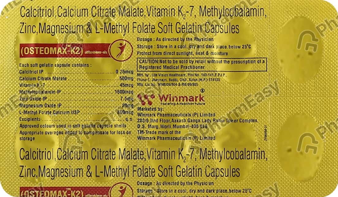 Buy Osteomax K2 Strip Of 10 Capsules Online at Flat 15% OFF | PharmEasy
