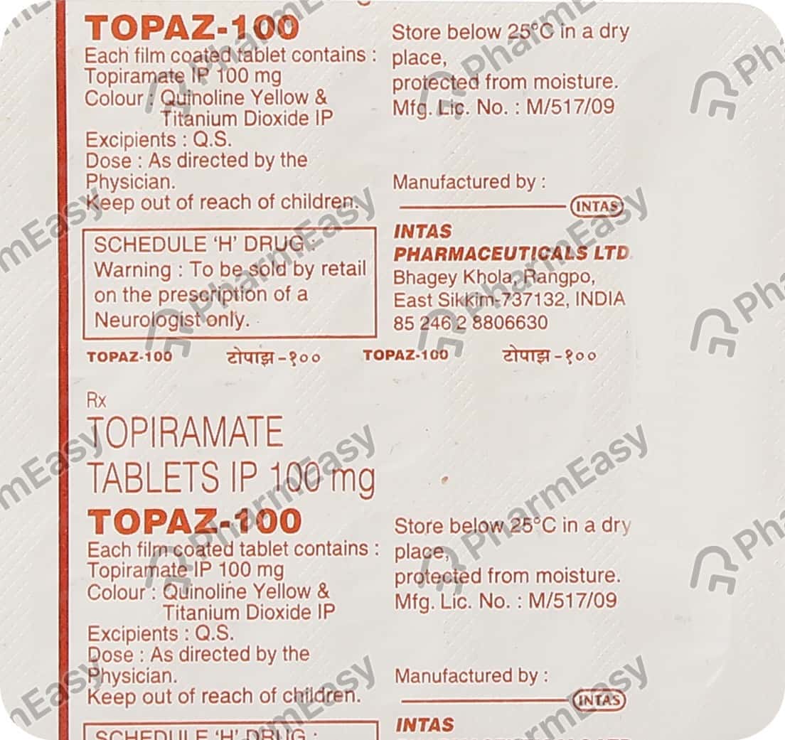 Topaz 100 MG Tablet (15): Uses, Side Effects, Price & Dosage | PharmEasy