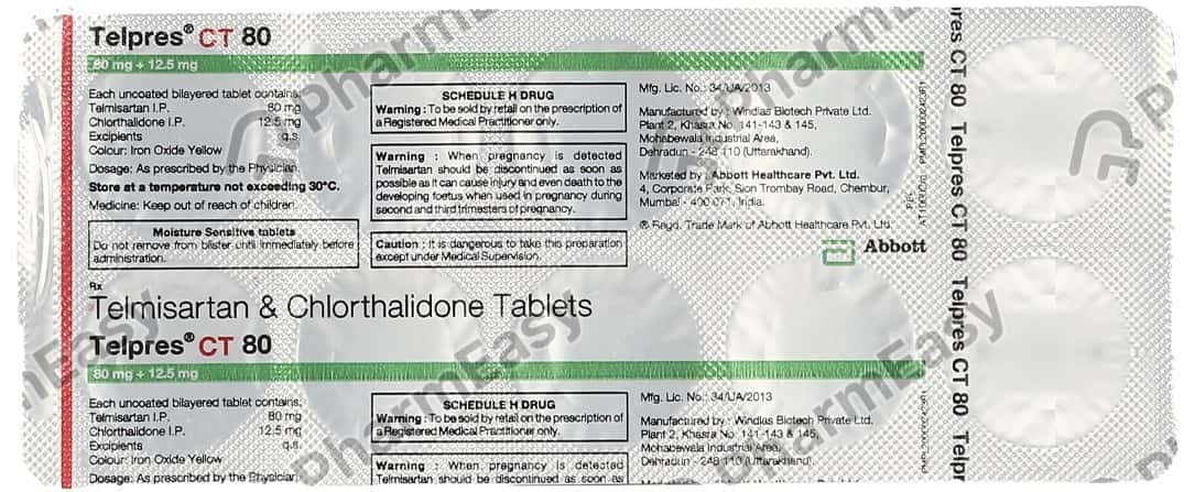Telpres Ct 80/12.5mg Strip Of 10 Tablets: Uses, Side Effects, Price ...