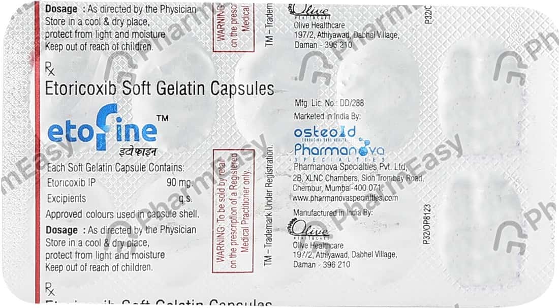 Etofine 90 MG Capsule (10): Uses, Side Effects, Price & Dosage | PharmEasy