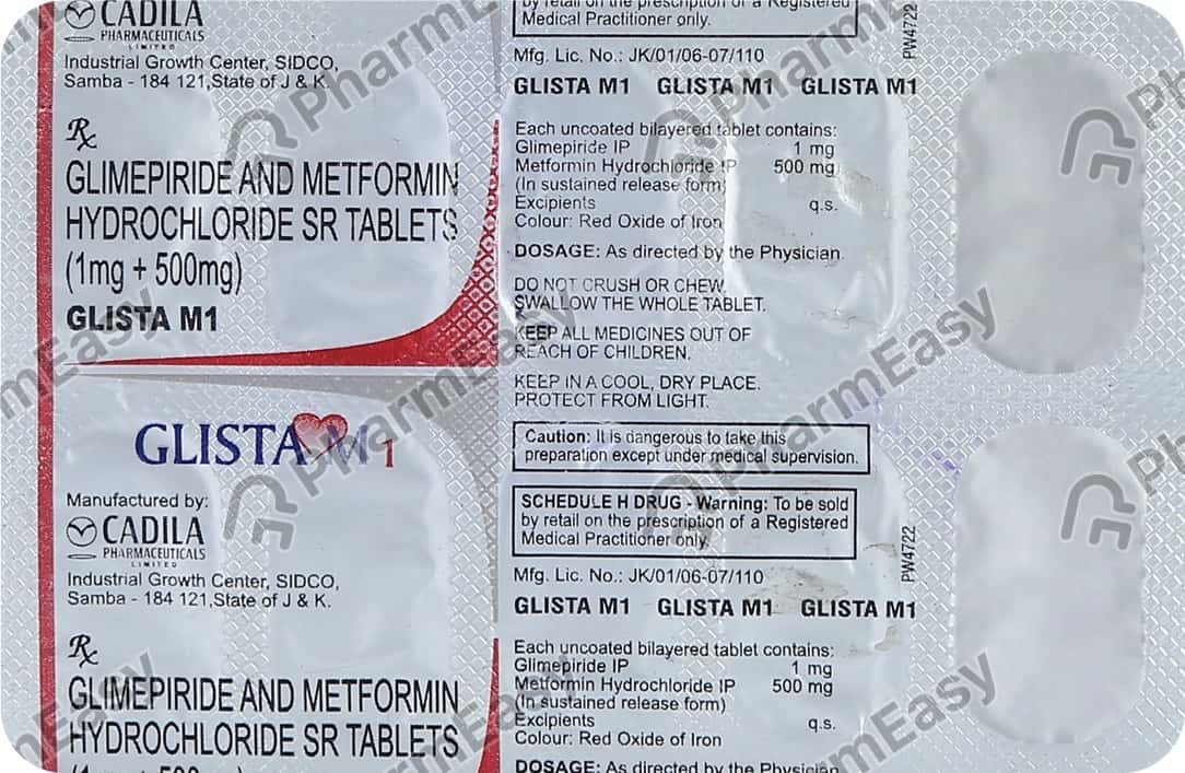Glista M 1mg Strip Of 10 Tablets: Uses, Side Effects, Price & Dosage ...