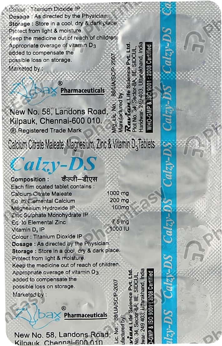 Calzy Ds Strip Of 10 Tablets: Uses, Side Effects, Price & Dosage ...