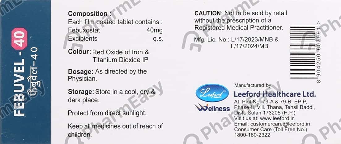Febuvel 40 MG Tablet (10): Uses, Side Effects, Price & Dosage | PharmEasy