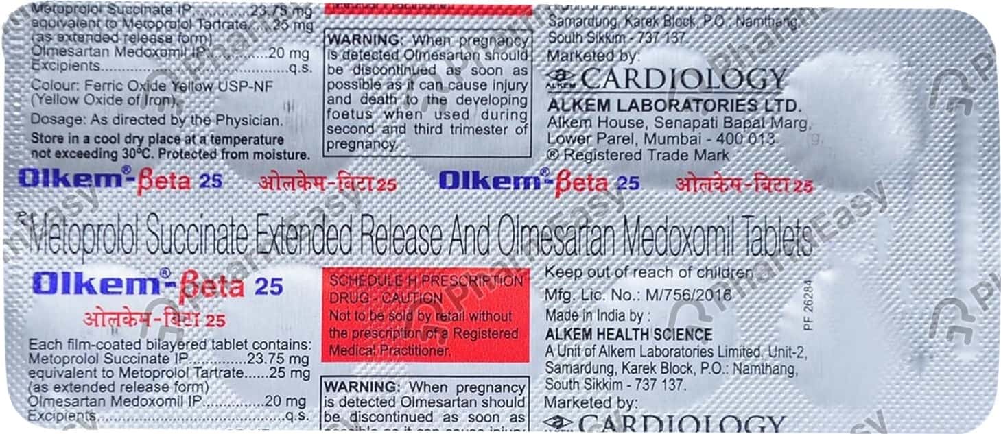 Olkem Beta 25mg/20mg Strip Of 10 Tablets: Uses, Side Effects, Price ...