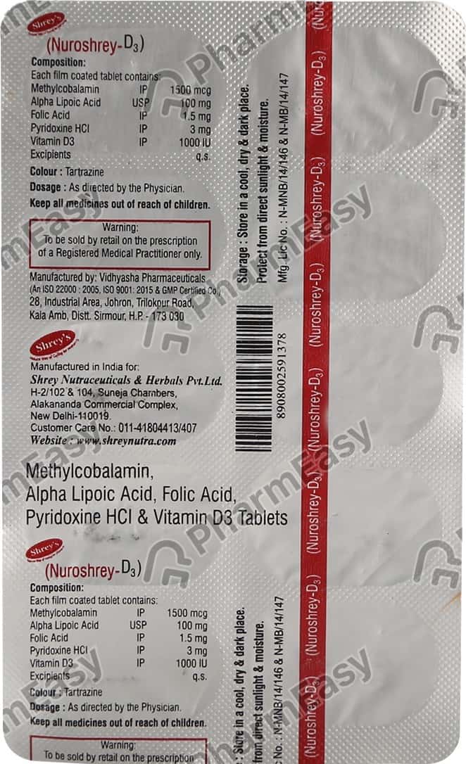 Nuroshrey D3 Strip Of 10 Tablets: Uses, Side Effects, Price & Dosage ...