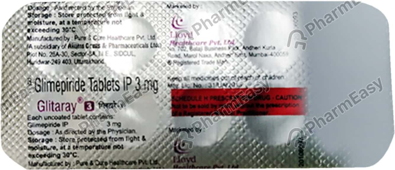 Glitaray 3 MG Tablet (10): Uses, Side Effects, Price & Dosage | PharmEasy