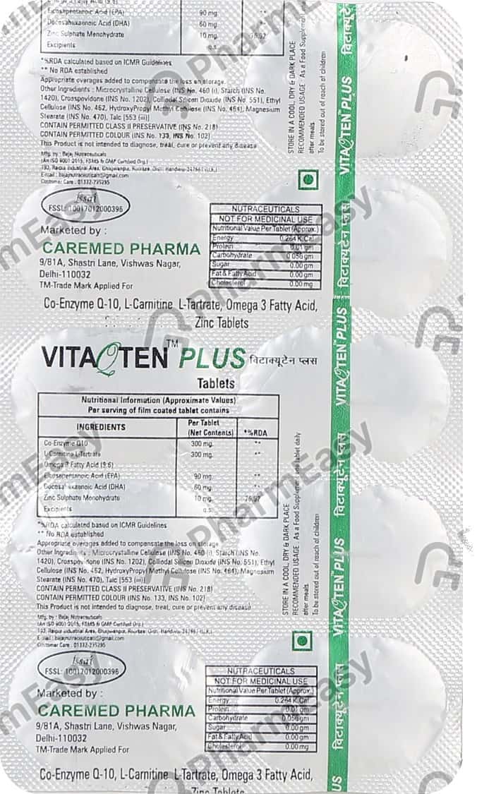 Buy Vitaqten Plus Strip Of 10 Tablets Online at Flat 15% OFF | PharmEasy