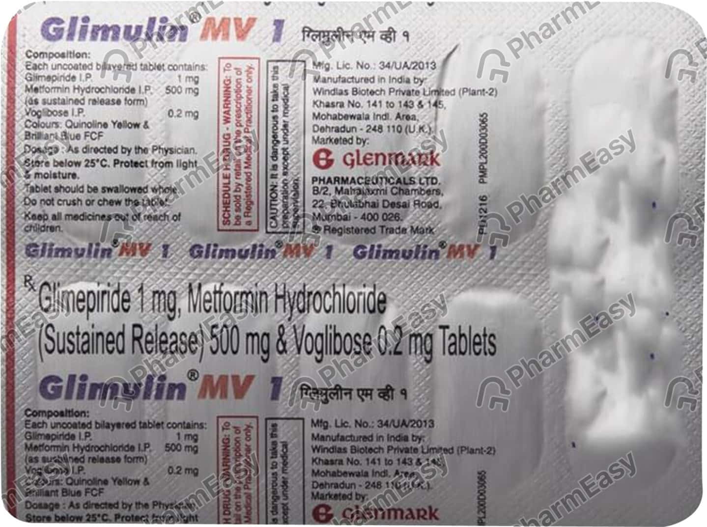 Glimulin Mv1 Strip Of 10 Tablets: Uses, Side Effects, Price & Dosage ...