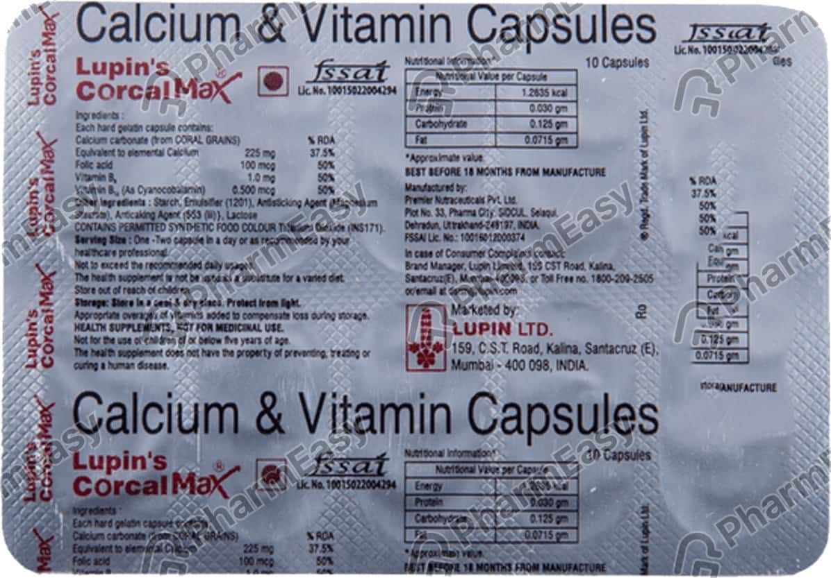 Buy Corcal Max Strip Of 10 Capsules Online at Flat 15% OFF | PharmEasy