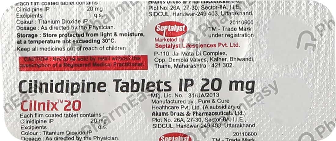 Cilnix 20 MG Tablet (10): Uses, Side Effects, Price & Dosage | PharmEasy
