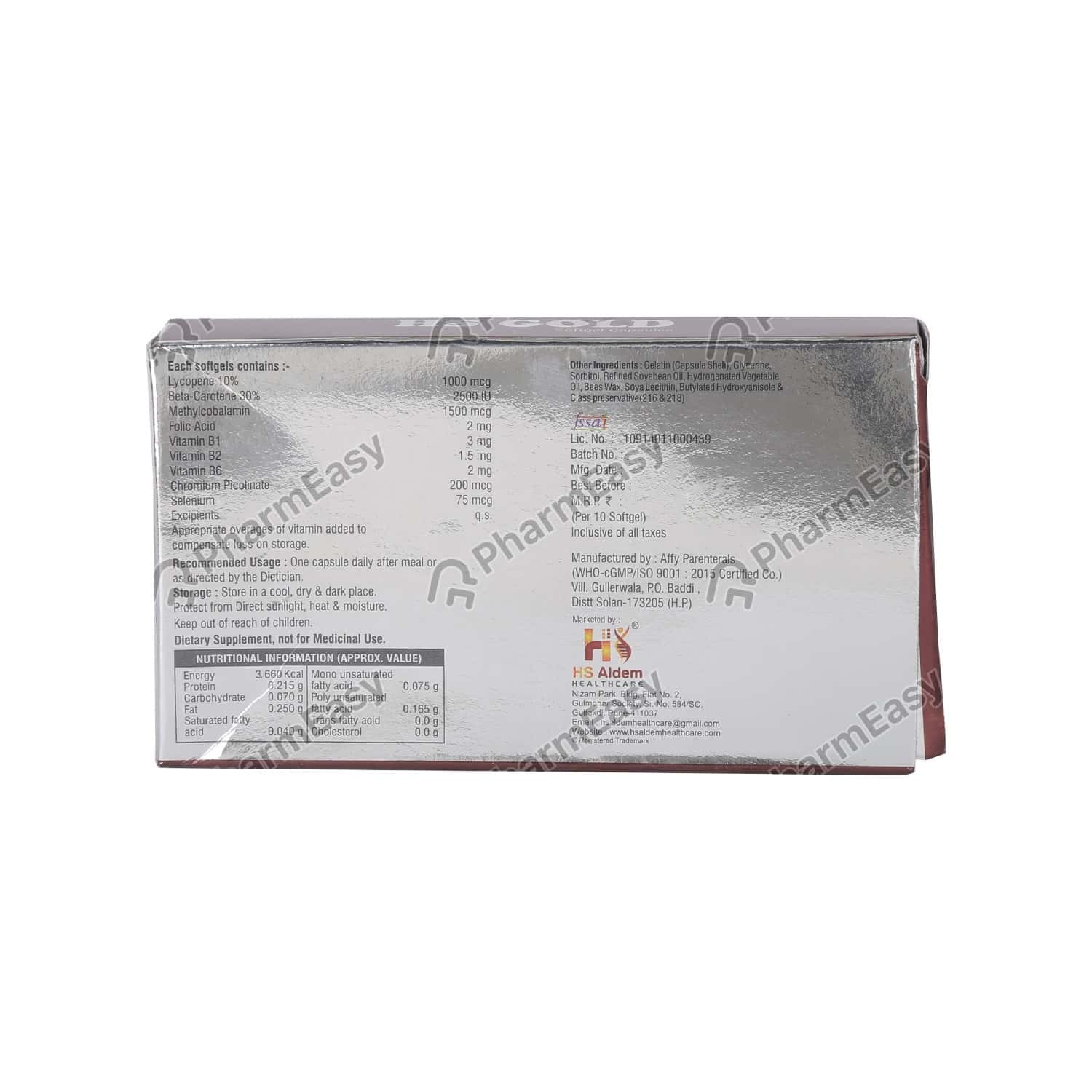 Buy Hs Gold Strip Of 10 Capsules Online at Flat 15% OFF | PharmEasy