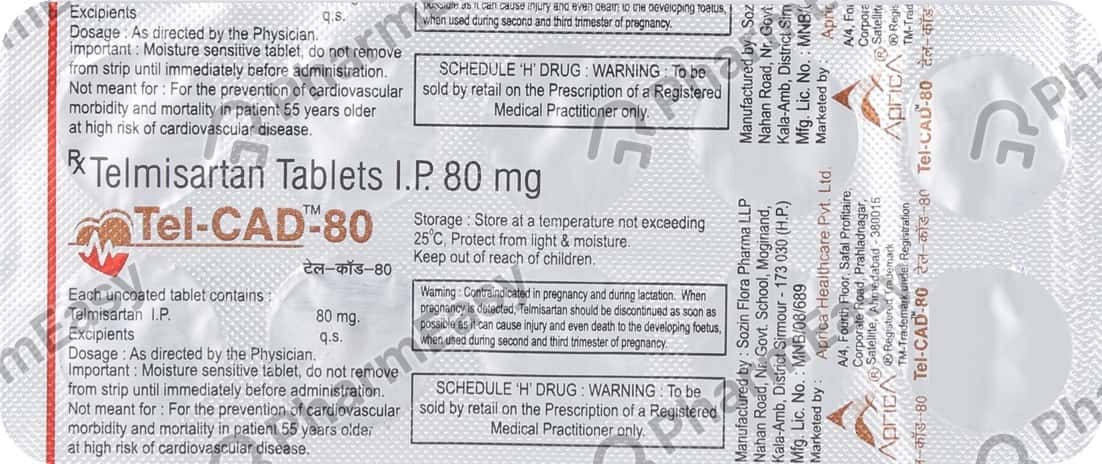 Tel Cad 80 MG Tablet (10): Uses, Side Effects, Price & Dosage | PharmEasy