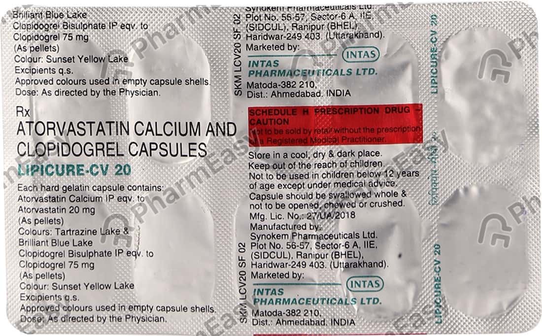Lipicure Cv 20/75mg Strip Of 10 Capsules: Uses, Side Effects, Price ...