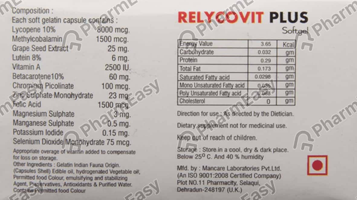 Buy Relycovit Plus Strip Of 10 Capsules Online at Flat 15% OFF | PharmEasy