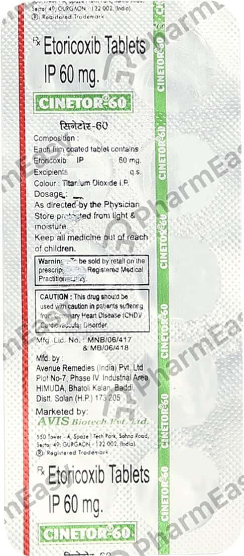 Cinetor 60 MG Tablet (10): Uses, Side Effects, Price & Dosage | PharmEasy
