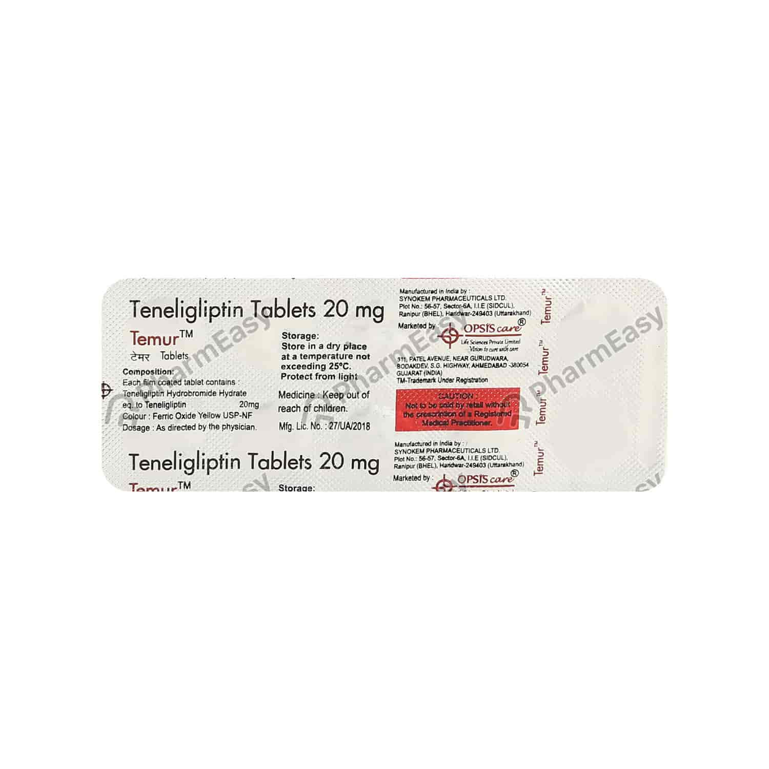 Temur 20mg Strip Of 10 Tablets - Uses, Side Effects, Dosage ...