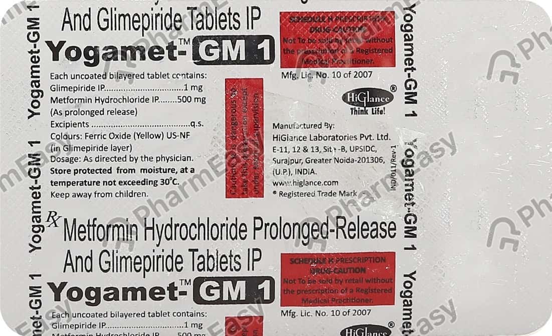 Yogamet Gm 1mg Strip Of 10 Tablets: Uses, Side Effects, Price & Dosage | PharmEasy