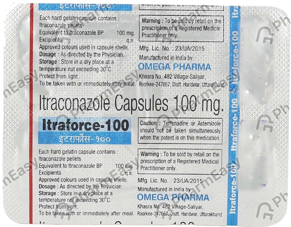 Itraforce 100 MG Capsule (4): Uses, Side Effects, Price & Dosage ...