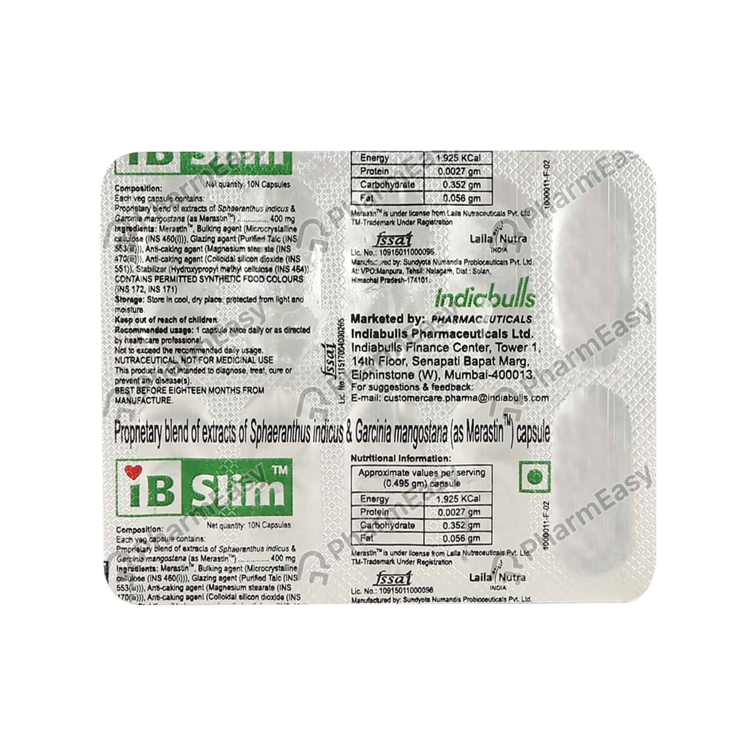 Buy Ib Slim 400 MG Capsule (10) Online at Flat 15% OFF | PharmEasy