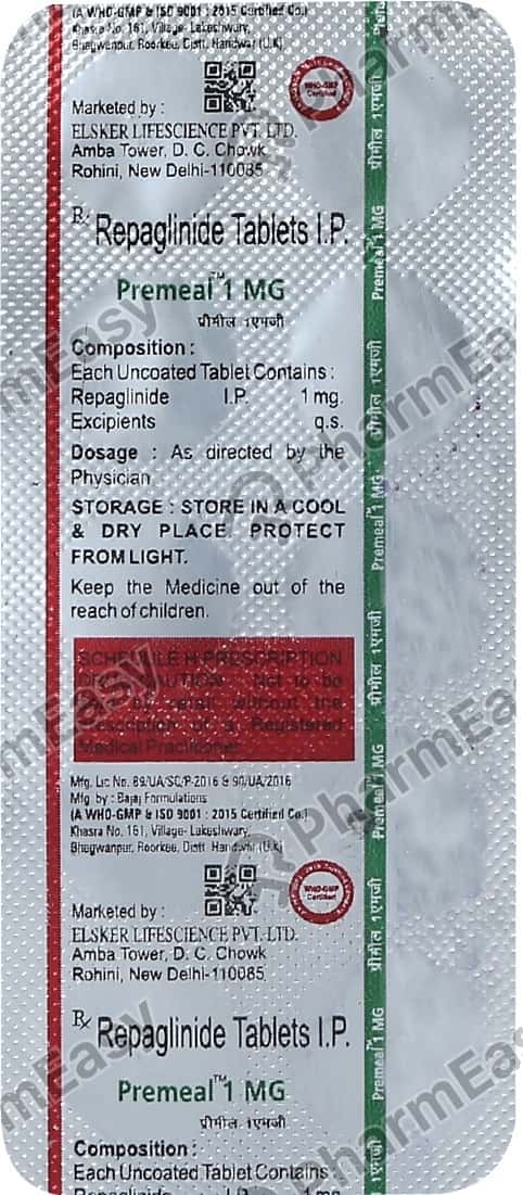 Premeal 1 MG Tablet (10): Uses, Side Effects, Price & Dosage | PharmEasy