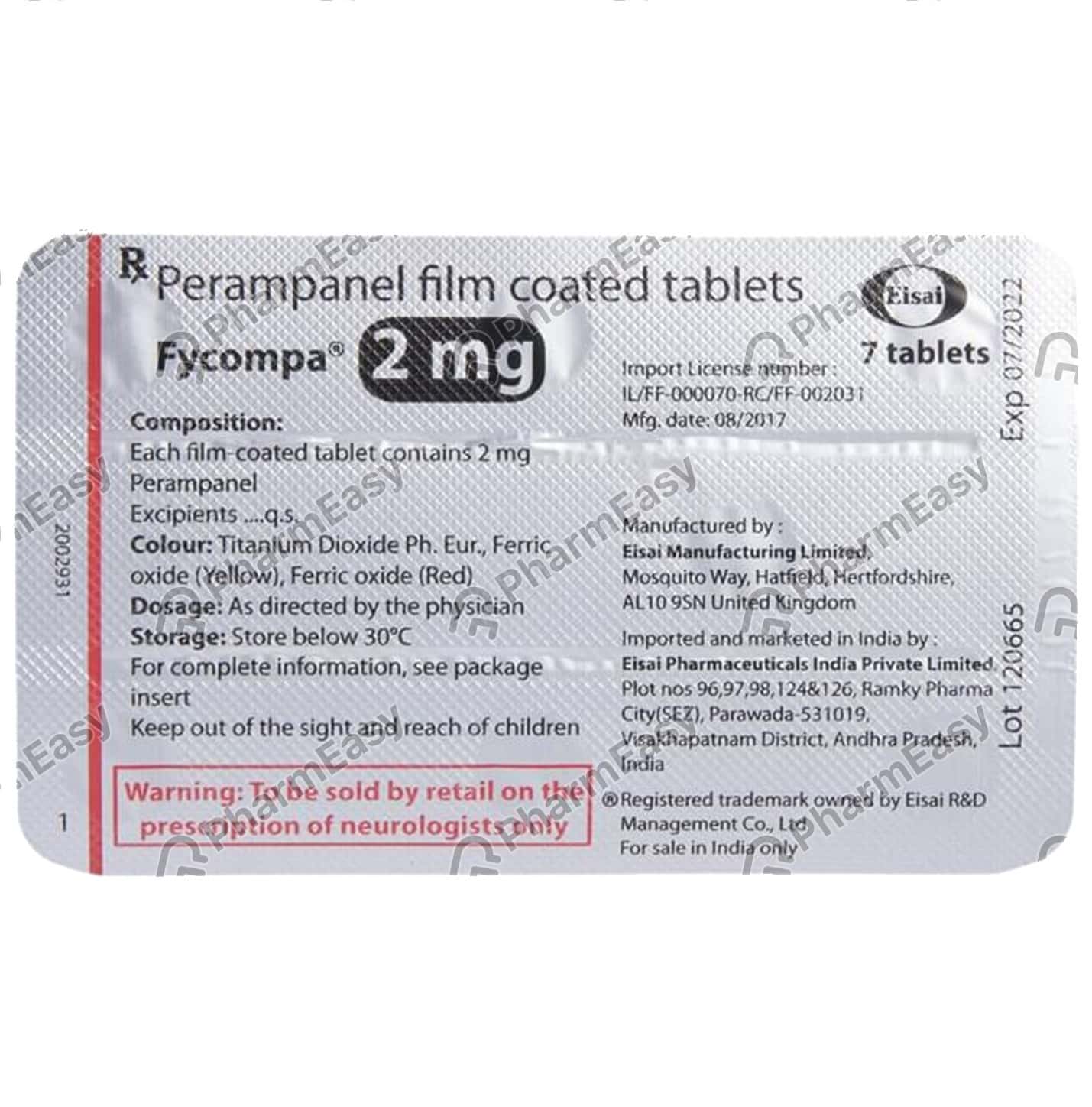 Buy Fycompa 2 MG Tablet (28) Online at Flat 15% OFF | PharmEasy