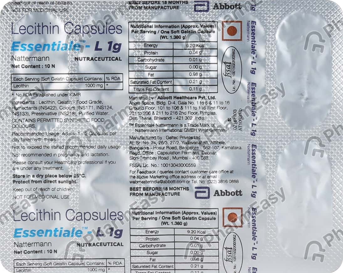 Buy ESSENTIALE L 1GM STRIP OF 10 CAPSULES Online & Get Upto 60% OFF at ...