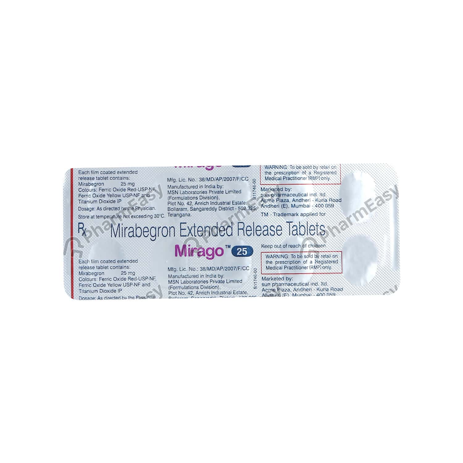 Buy Mirago 25mg Strip Of 10 Tablets Online at Flat 18% OFF* | PharmEasy