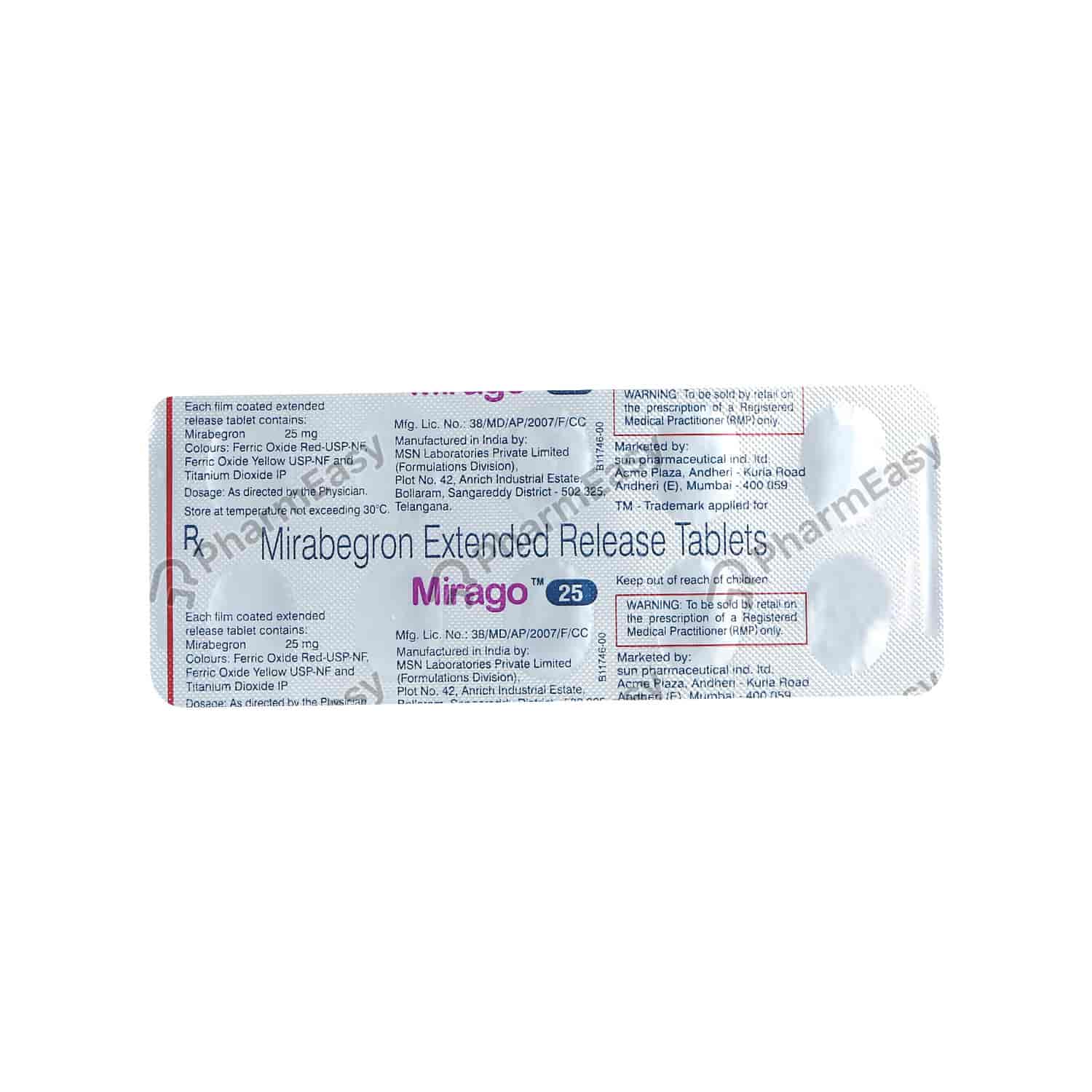 Buy Mirago 25mg Strip Of 10 Tablets Online at flat 15% off | PharmEasy