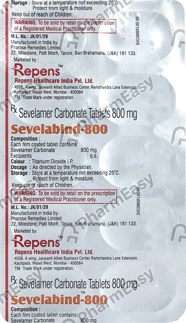 Sevelabind 800 MG Tablet (10): Uses, Side Effects, Price & Dosage ...