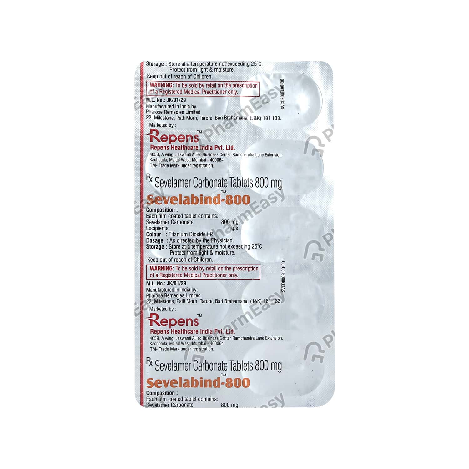 Buy Sevelabind 800 MG Tablet (10) Online at Flat 18% OFF* | PharmEasy