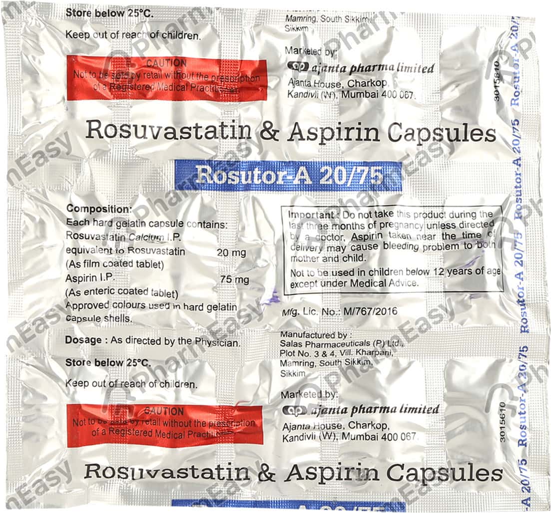 Rosutor A 20mg/75mg Strip Of 15 Capsules: Uses, Side Effects, Price ...