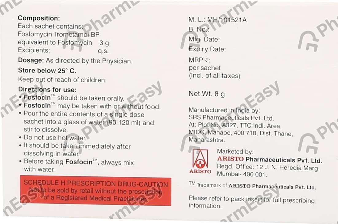 Fosfocin 3 GM Oral Powder (8): Uses, Side Effects, Price & Dosage ...