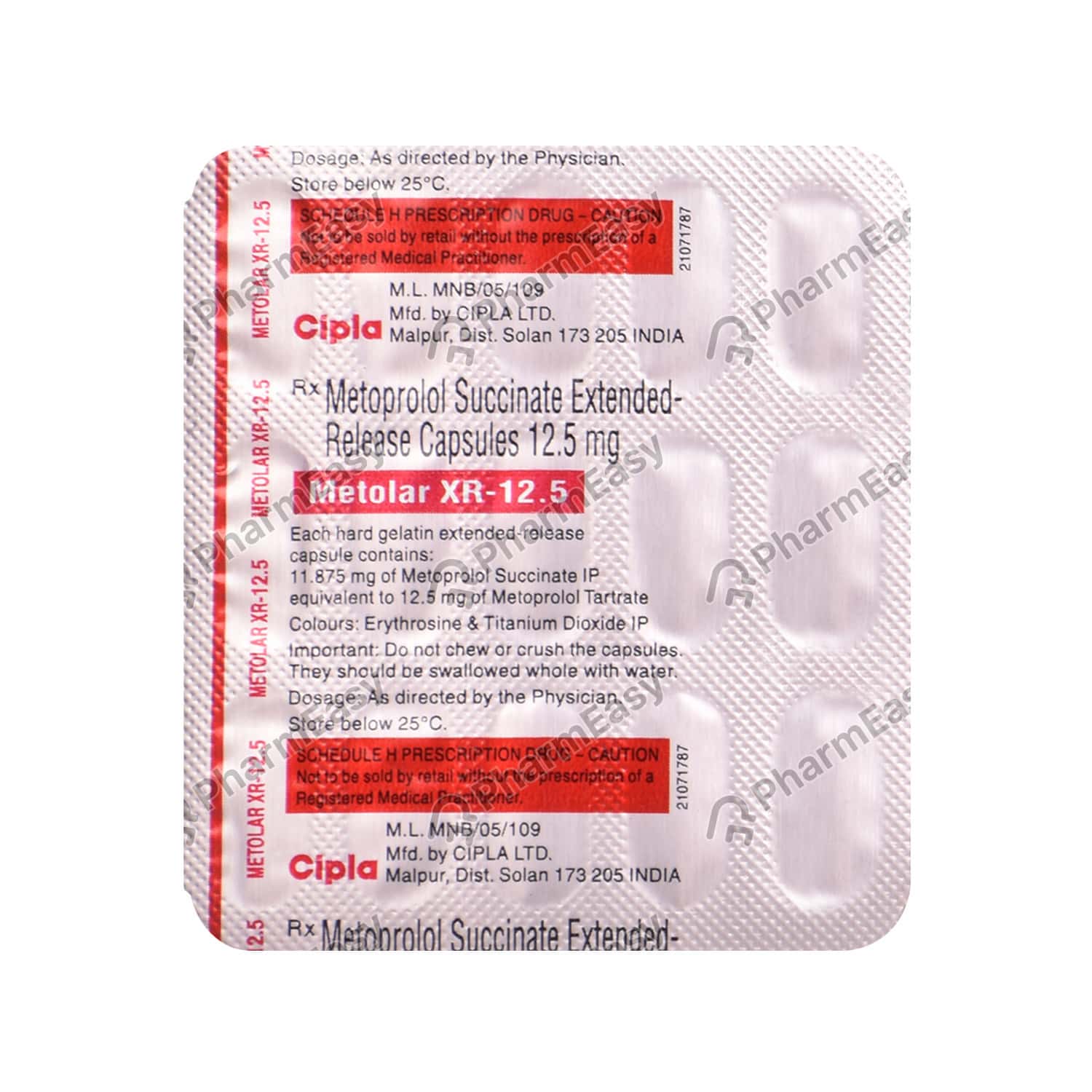 Metolar Xr 12.5 MG Capsule (15): Uses, Side Effects, Price & Dosage ...