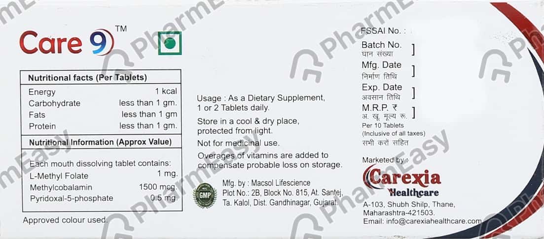 Buy CARE 9 STRIP OF 10 TABLETS Online & Get Upto 60% OFF at PharmEasy