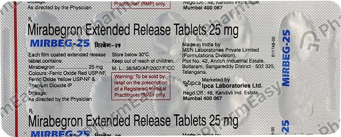 Mirbeg 25 MG Tablet (10): Uses, Side Effects, Price & Dosage | PharmEasy