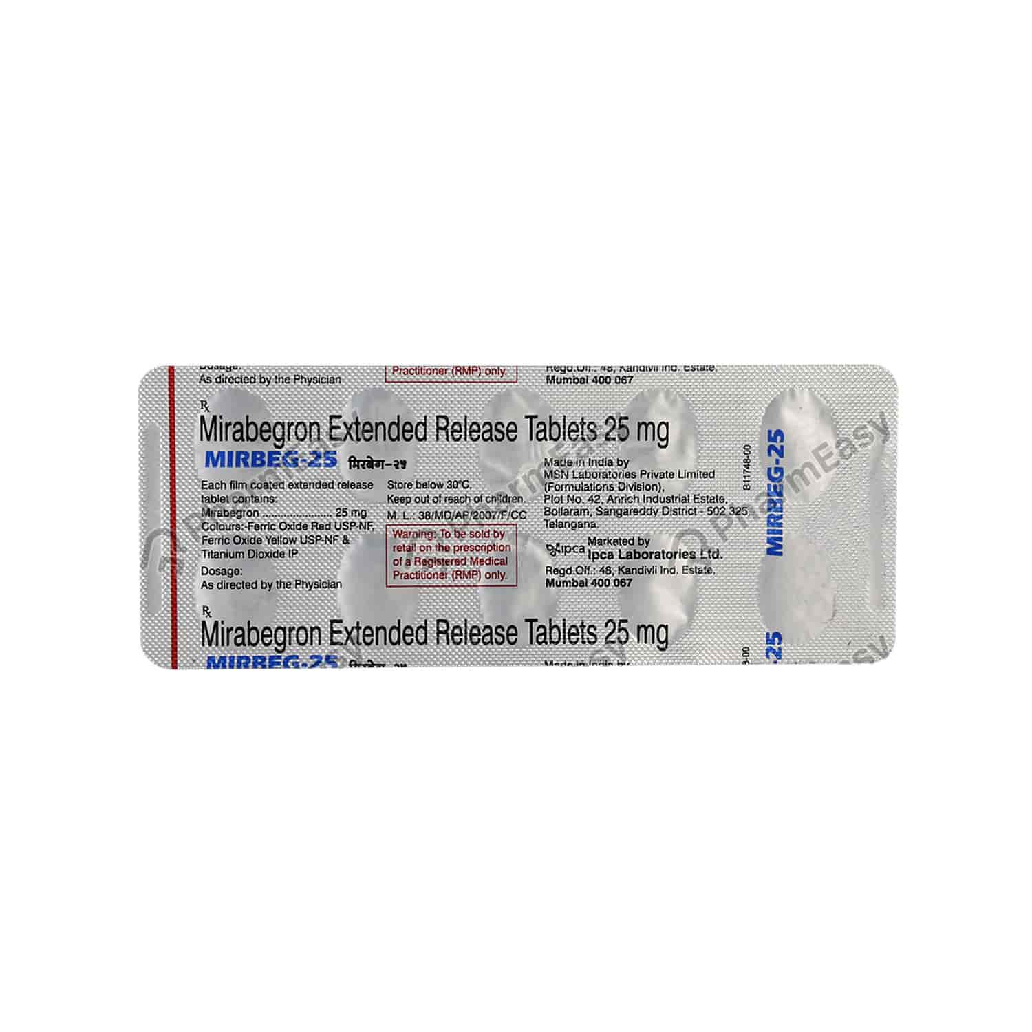 Buy Mirbeg 25mg Strip Of 10 Tablets Online at Flat 18% OFF* | PharmEasy