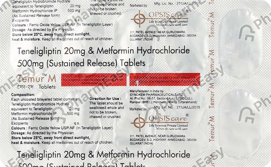 Temur M Strip Of 10 Tablets: Uses, Side Effects, Price & Dosage | PharmEasy