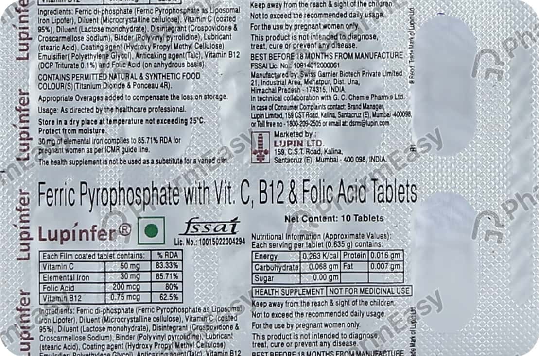 Lupinfer Strip Of 10 Tablets: Uses, Side Effects, Price & Dosage ...