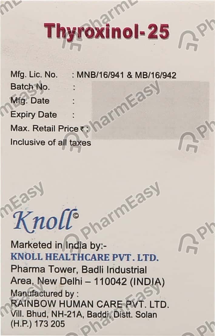 Thyroxinol 25 MCG Tablet (100): Uses, Side Effects, Price & Dosage ...