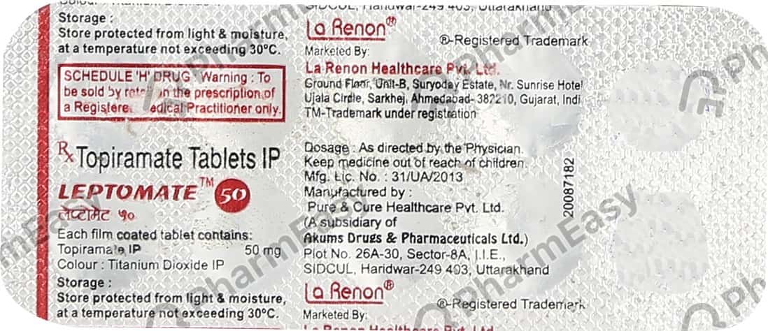 Leptomate 50 MG Tablet (10): Uses, Side Effects, Price & Dosage | PharmEasy