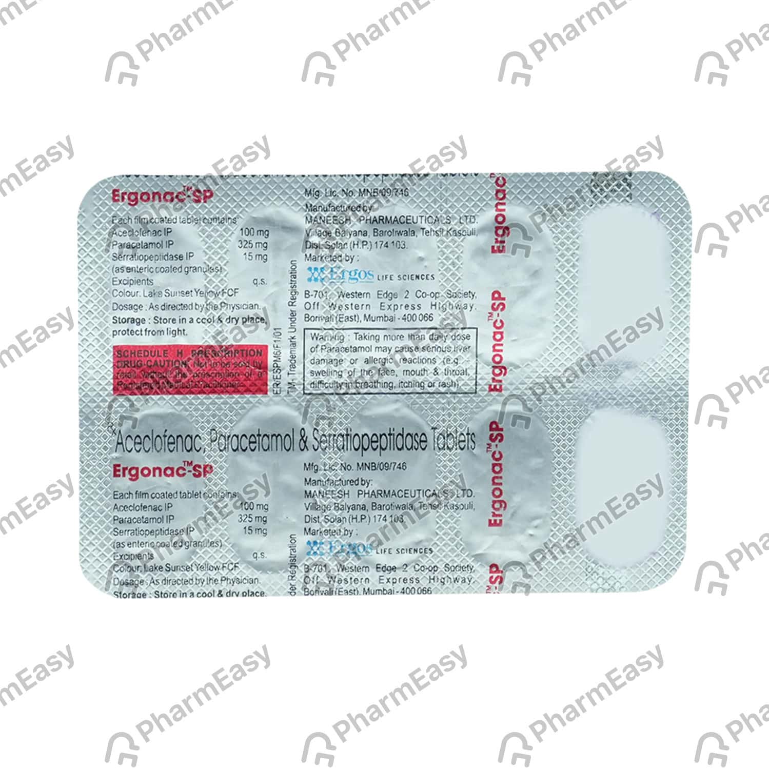 Ergonac Sp Strip Of 10 Tablets: Uses, Side Effects, Price & Dosage ...
